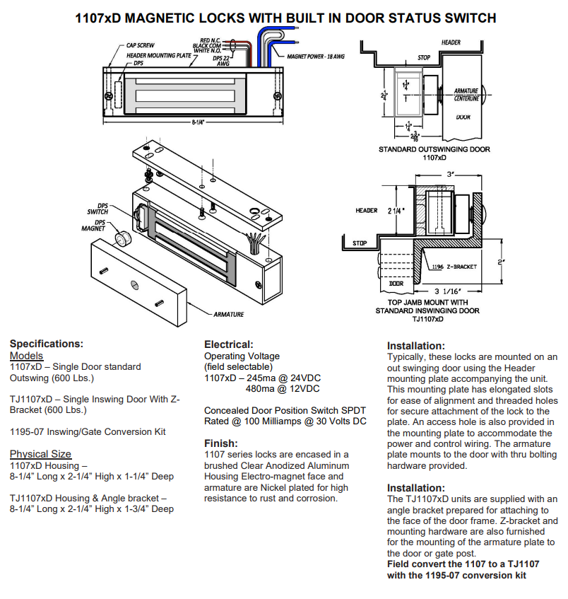 Dortronics 1107xD Slim Line MagLock for Traffic Control Applications ...