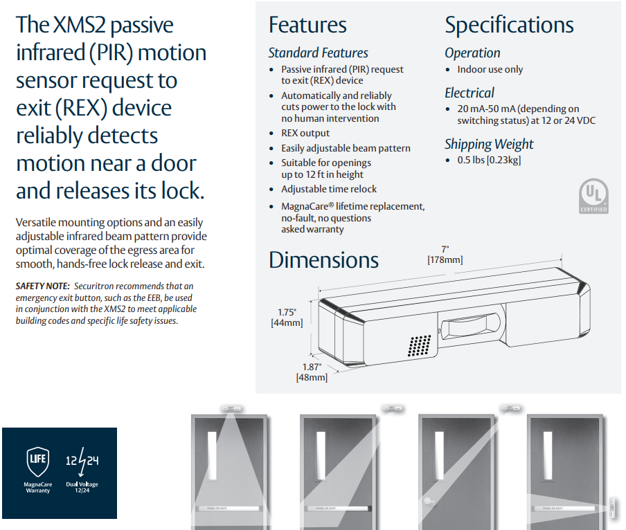 Securitron XMS2 Exit Motion Sensor – Barzel Lock